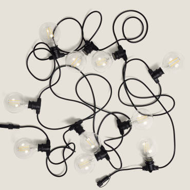 Kit Grinalda Luzes Exterior IP44 10m Preto + 10 Lâmpadas Filamento LED B22 6W G95 - efectoLED